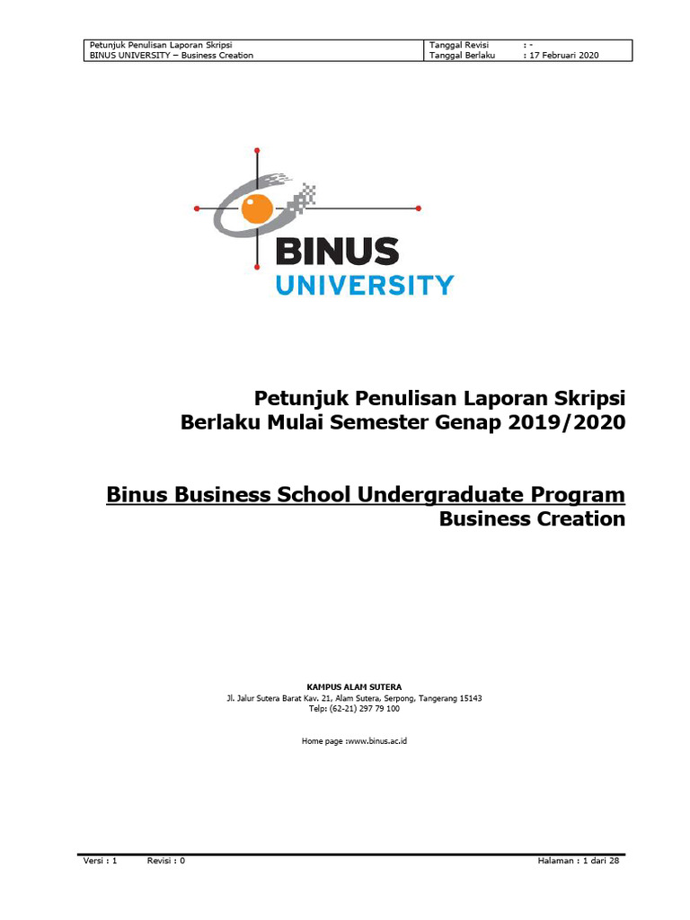 Panduan Skripsi Business Creation BINUS | PDF