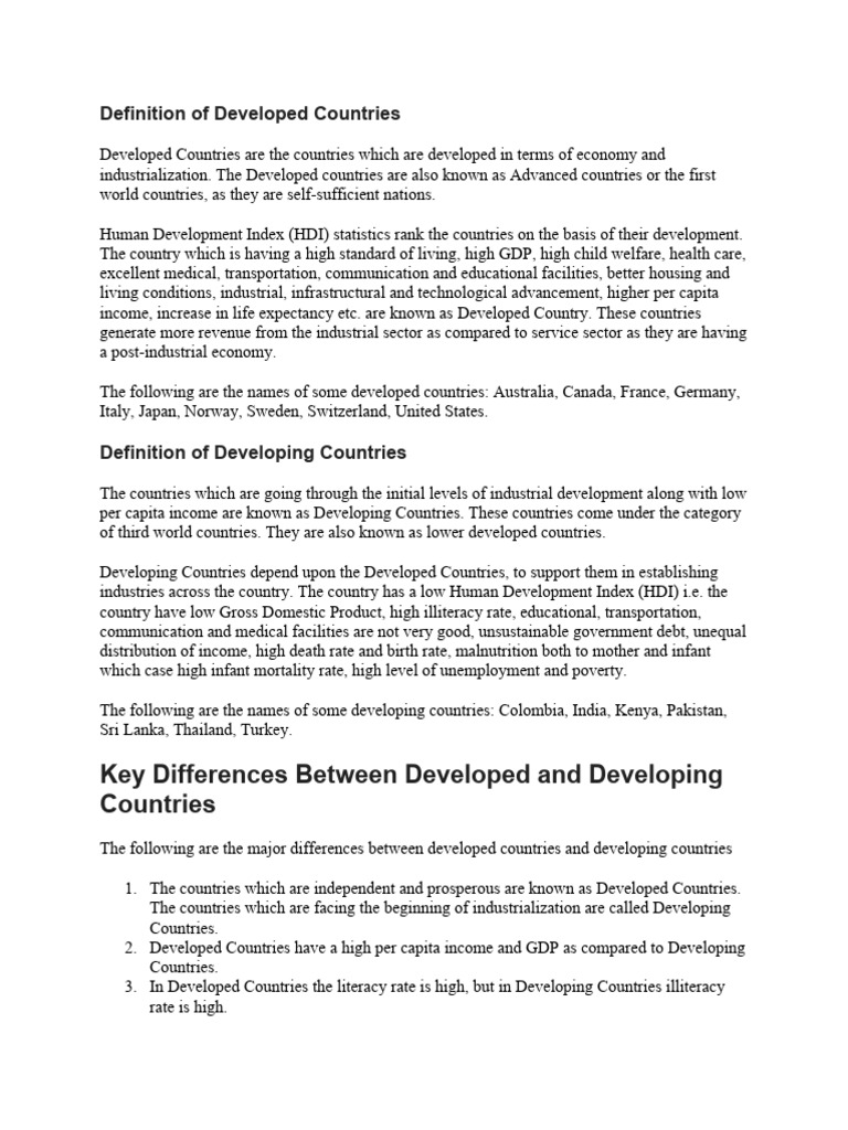 Definition and Characteristics of Developed Countries | PDF ...