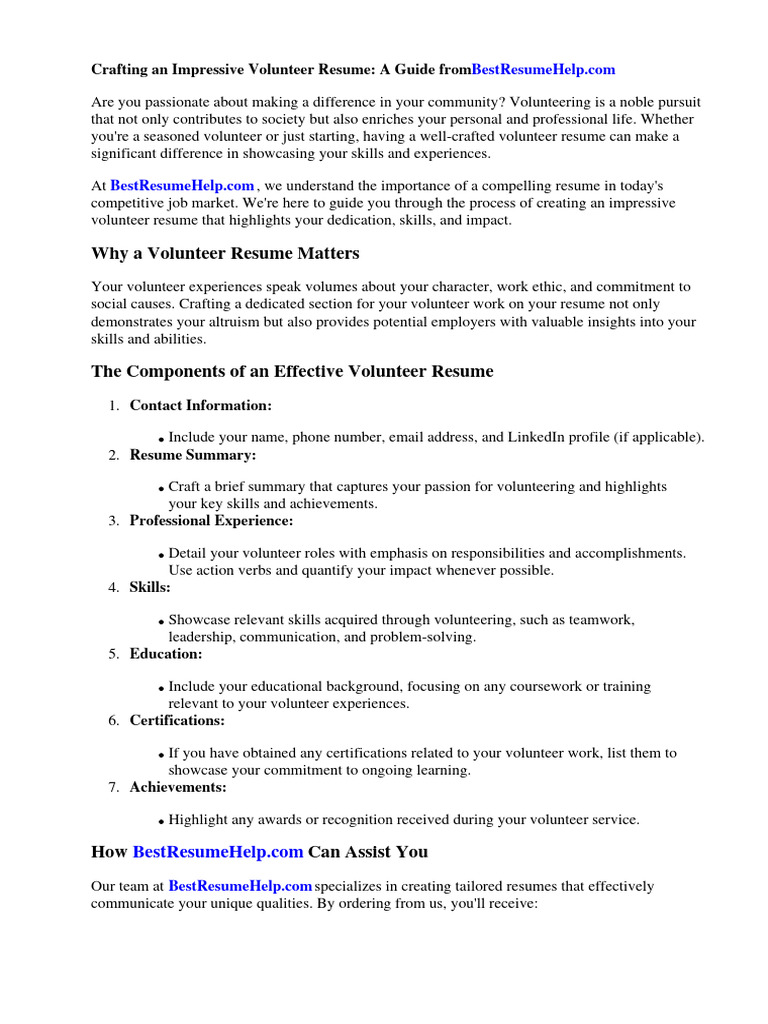 Volunteer Resume Sample | PDF | Résumé | Volunteering