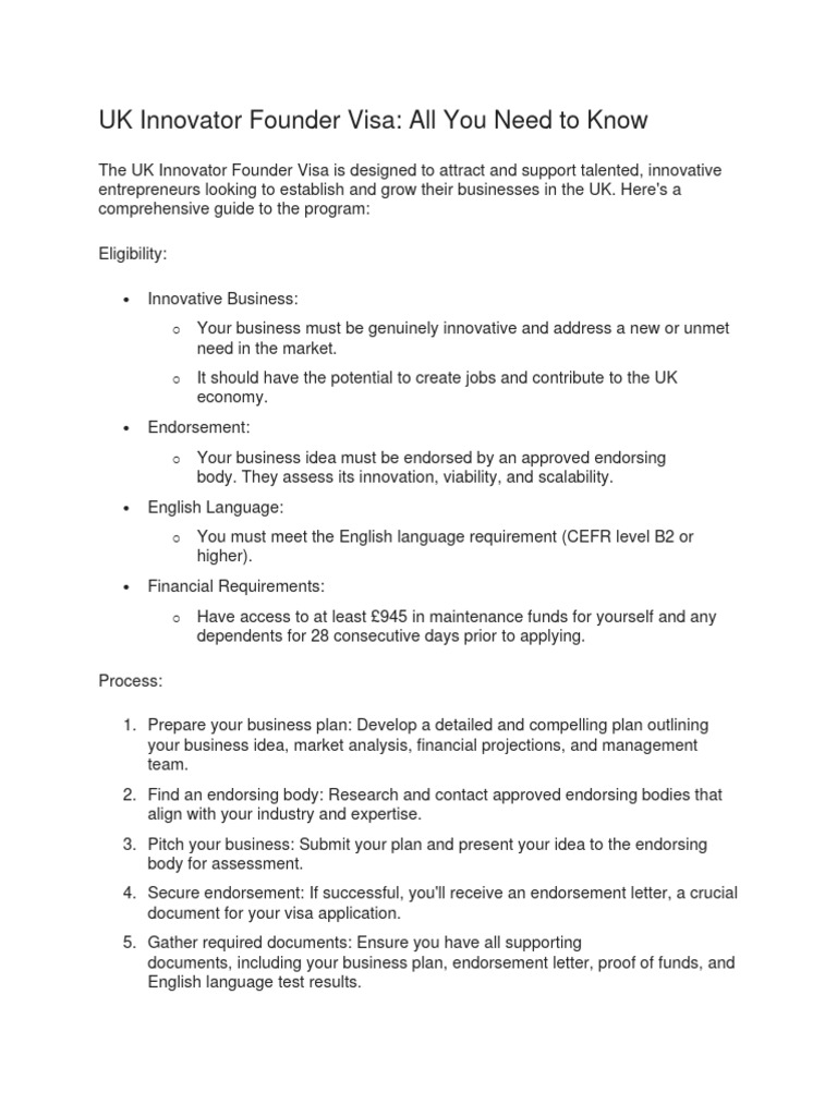 UK Innovator Founder Visa | PDF | Travel Visa | Fee