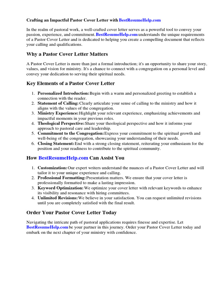 Pastor Cover Letter