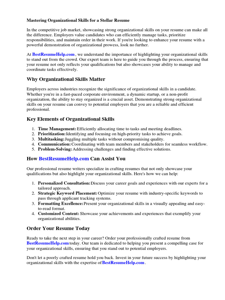 Organizational Skills Resume | PDF | Résumé | Goal