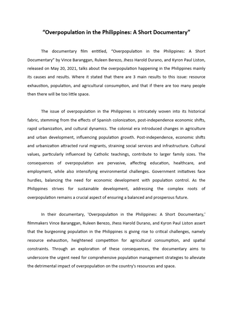 Overpopulation in The Philippines | PDF | Human Overpopulation | Sustainability