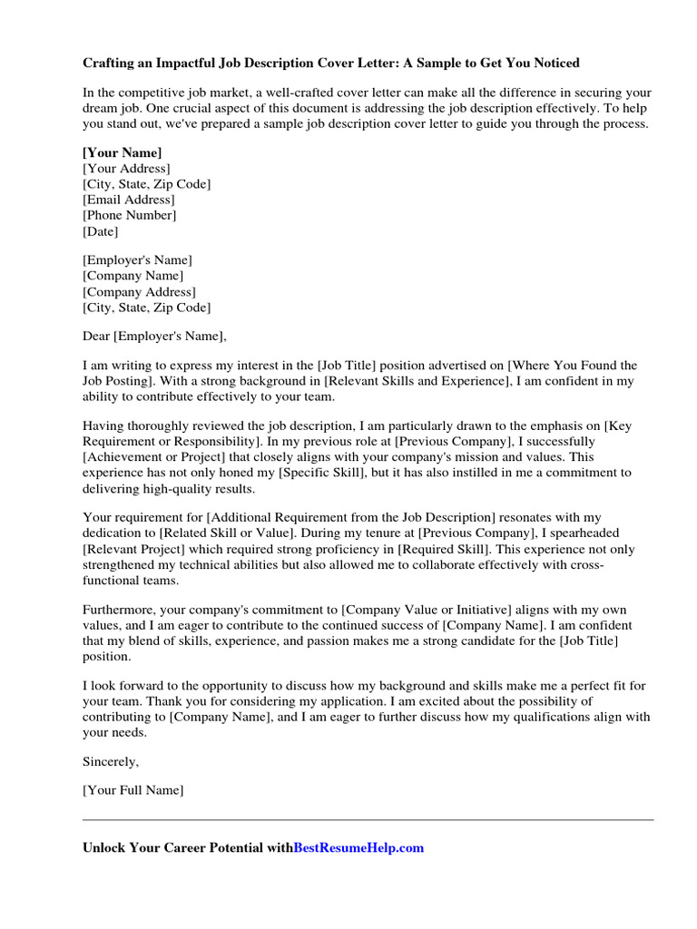Job Description Cover Letter Sample | Download Free PDF | Résumé