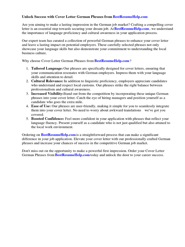 Cover Letter German Phrases | Download Free PDF | Recruitment | Résumé