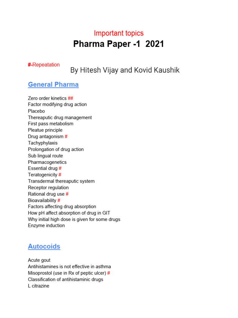 Pharma Imp Topics - 211005 - 184841 | PDF | Nonsteroidal Anti Inflammatory Drug | Medicine