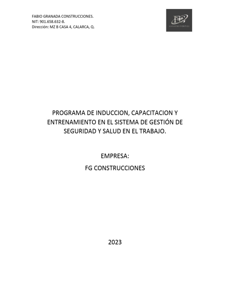 Programa de Induccion Capacitacion y Entrenamiento en Sst. | PDF