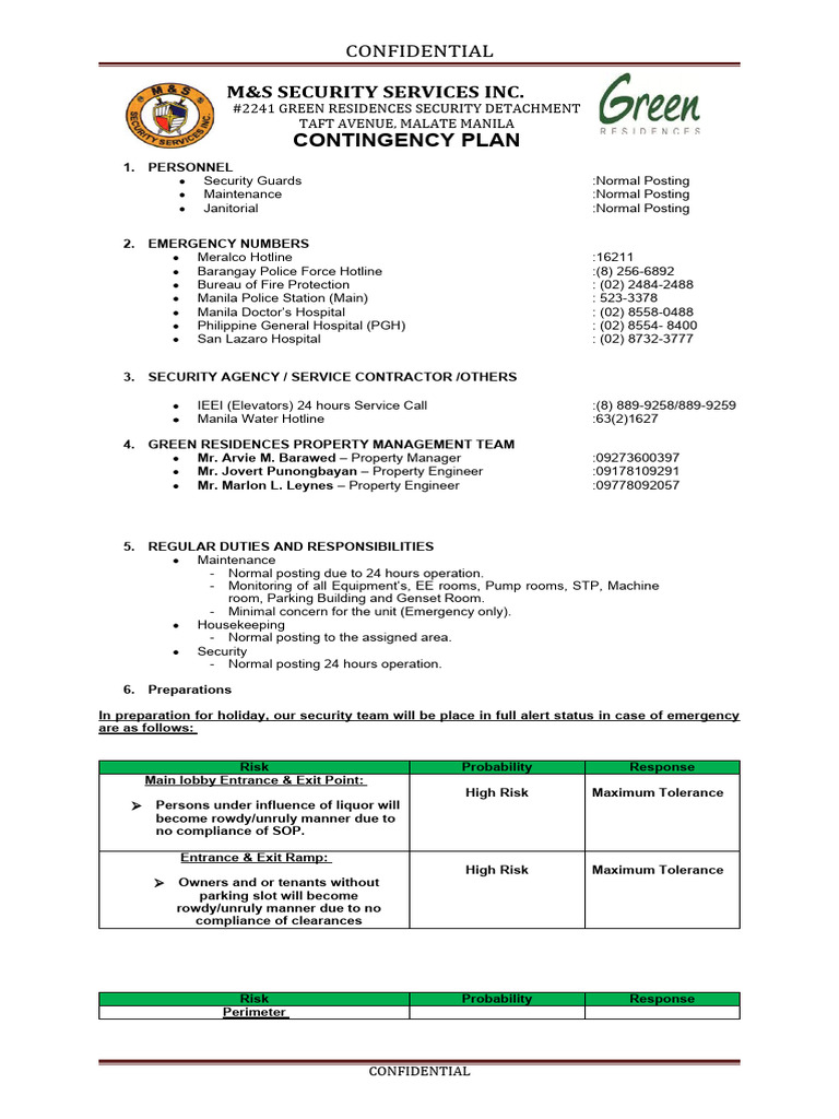 Contengency Plan, Holliday 2021 | PDF | Elevator | Safety