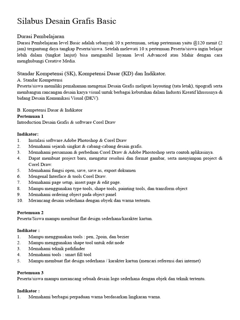 Silabus Desain Grafis Basic | PDF
