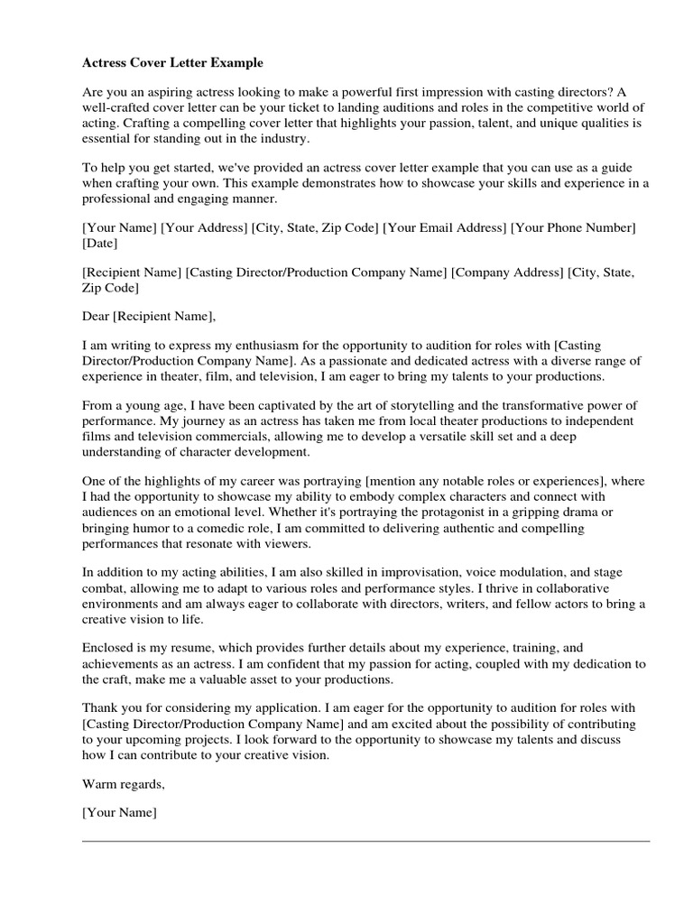 Actress Cover Letter Guide and Example | PDF | Résumé | Proofreading