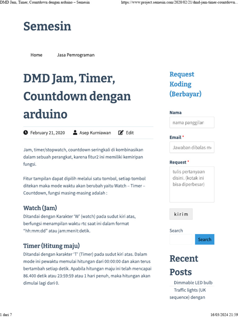DMD Jam, Timer, Countdown Dengan Arduino | PDF | Komputer