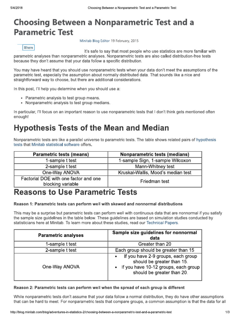 Choosing Between a Nonparametric Test and a Parametric Test | PDF ... Choosing Between a Nonparametric Test and a Parametric Test | PDF ...