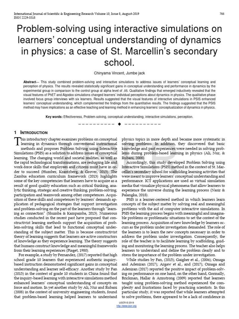 Problem Solving Using Interactive Simulations On Learners Conceptual Understanding of Dynamics ...