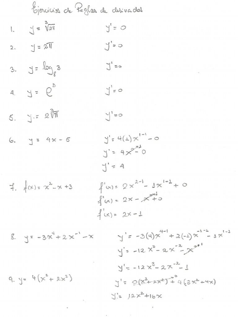 Desarrollo de Ejercicios de Diferenciación (Reglas Básicas) | PDF