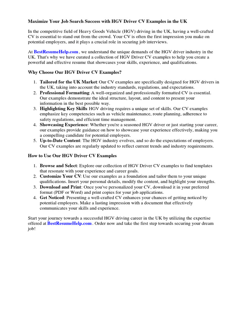 HGV Driver CV Examples Uk | PDF | Http Cookie | Truck Driver