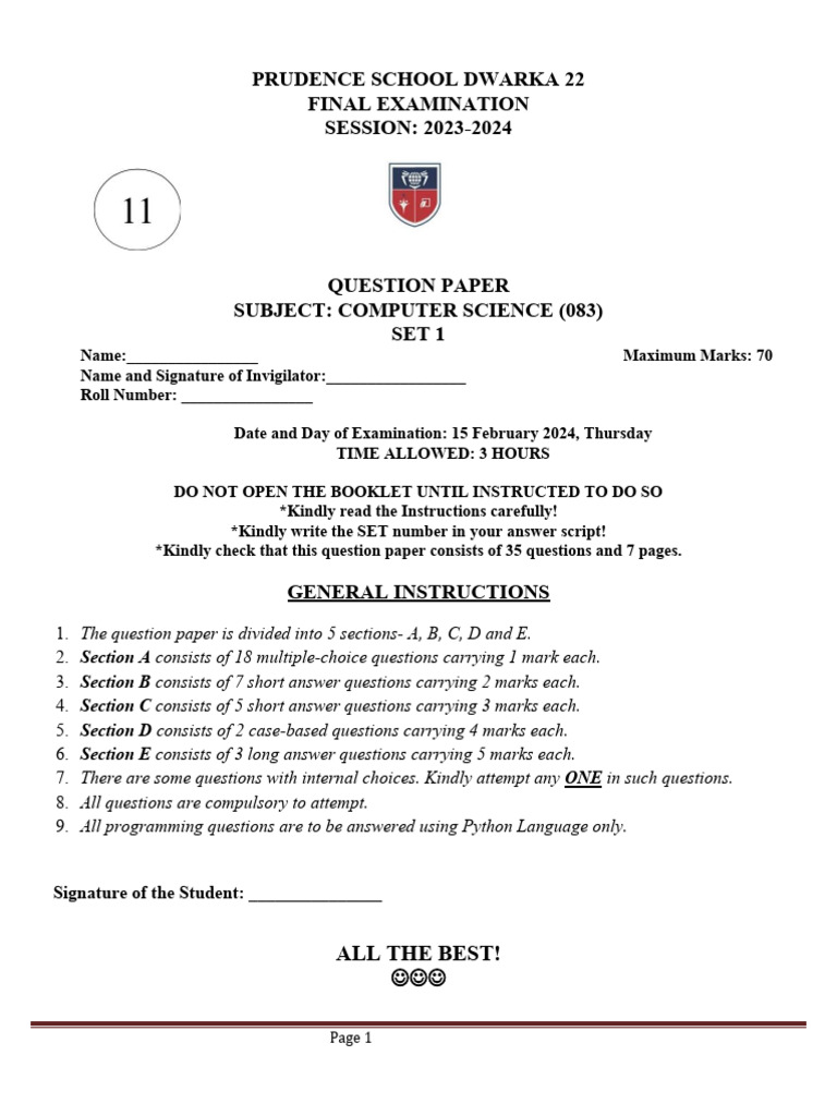 Fe Cs Xi Set A Pdf