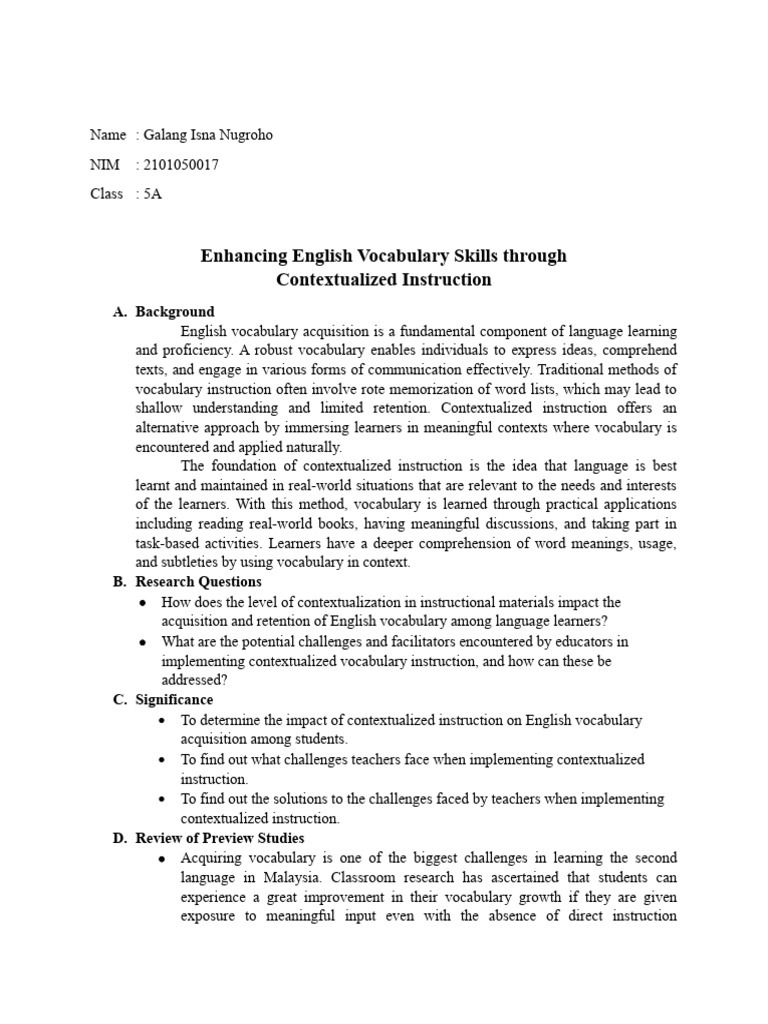 Research Proposal Assignment | Download Free PDF | Vocabulary | Learning