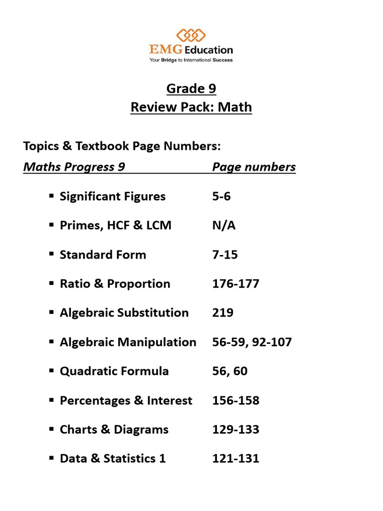 Math Review Pack | PDF | Numbers | Quadratic Equation