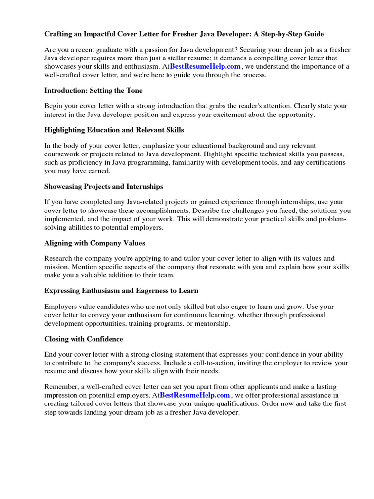 Cover Letter For Fresher Java Developer | PDF | Résumé | Experience
