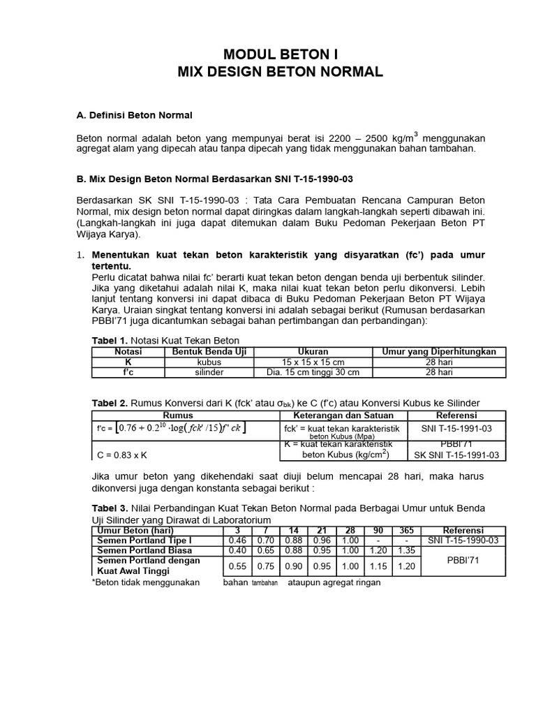 Modul Beton I Mix Design Beton Normal | PDF