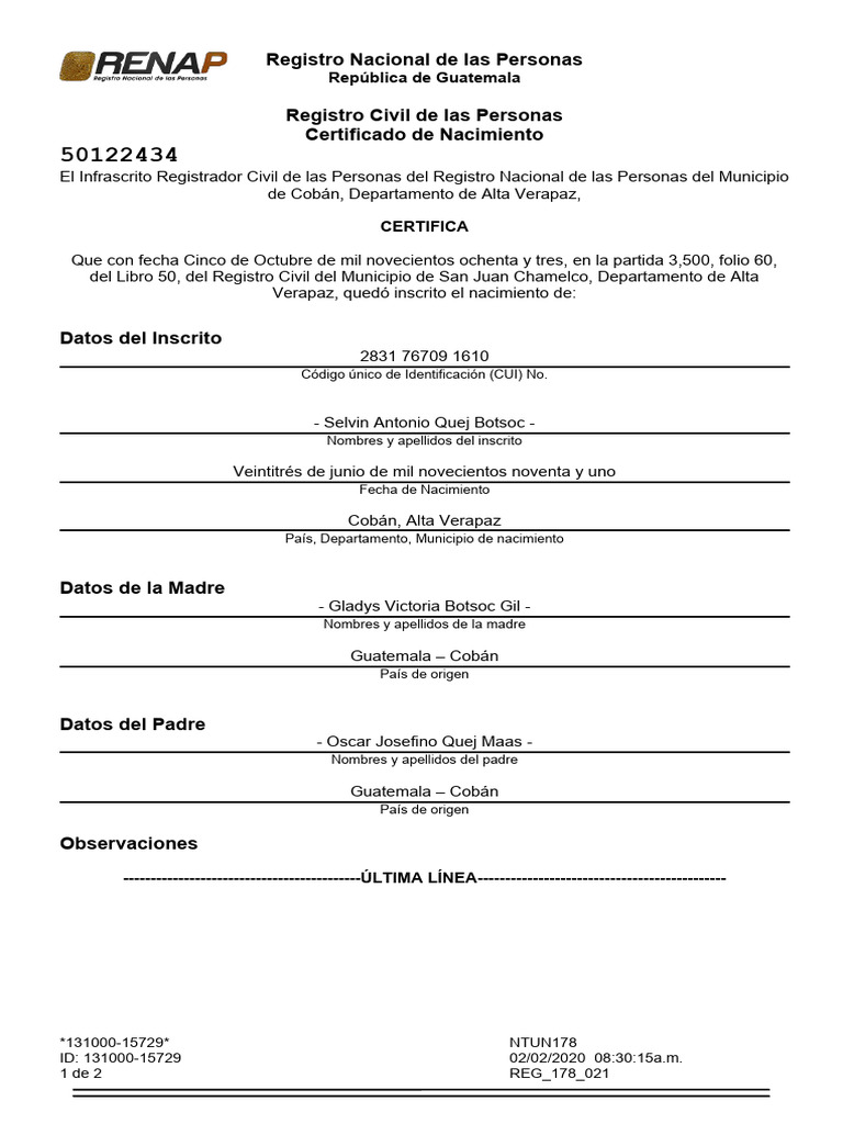 Certificado Nacimiento Hombre | PDF | Gobierno y personalidad | Información del gobierno