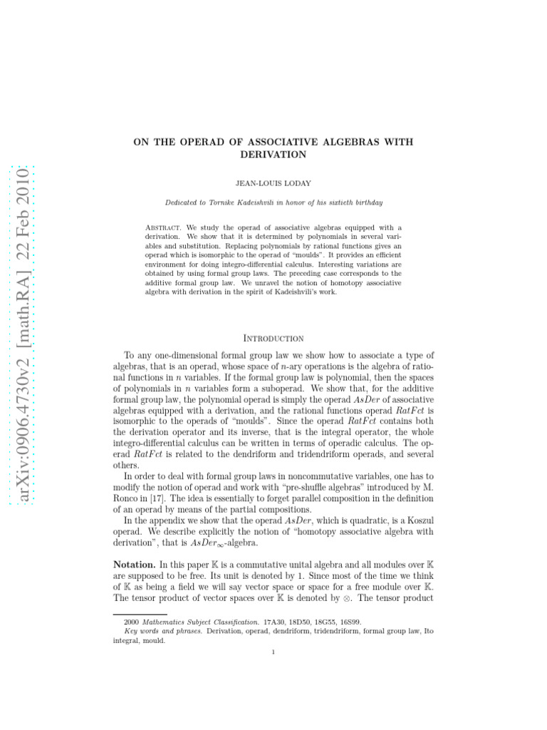 Associative Operator Derivation | PDF | Vector Space | Algebra