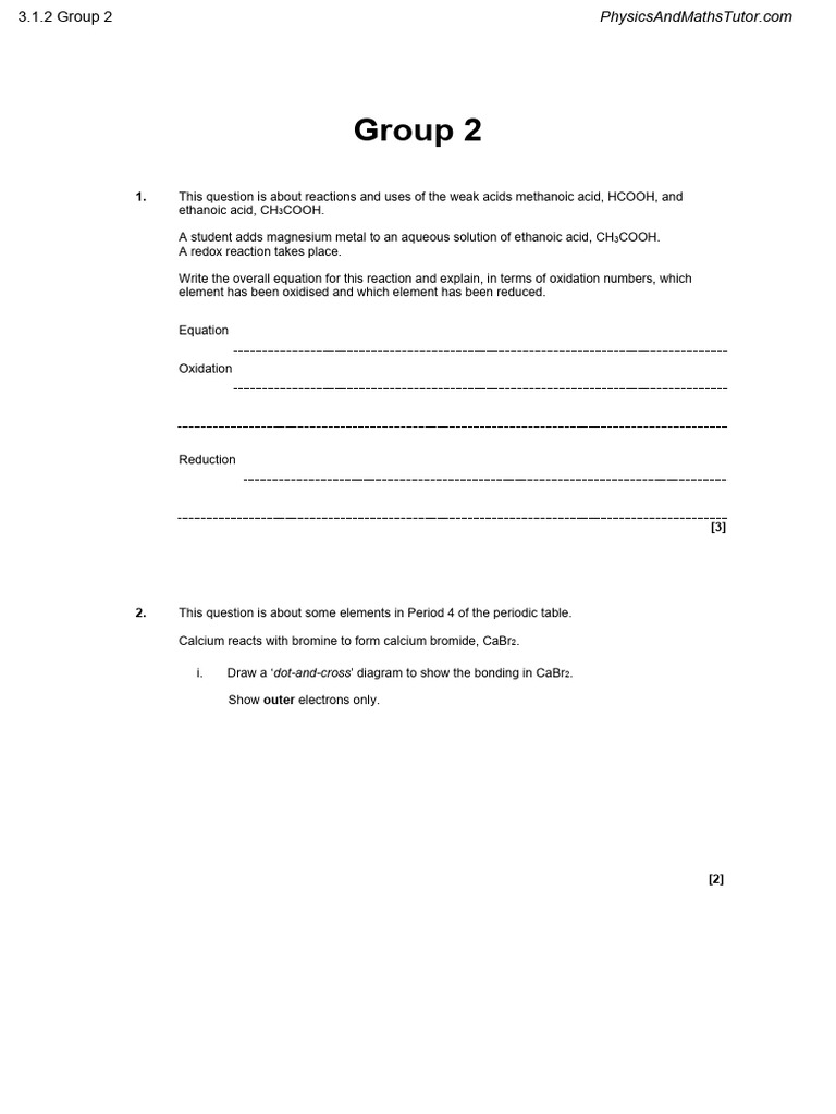 3.1.2 Group 2 QP | PDF | Calcium | Chemical Reactions