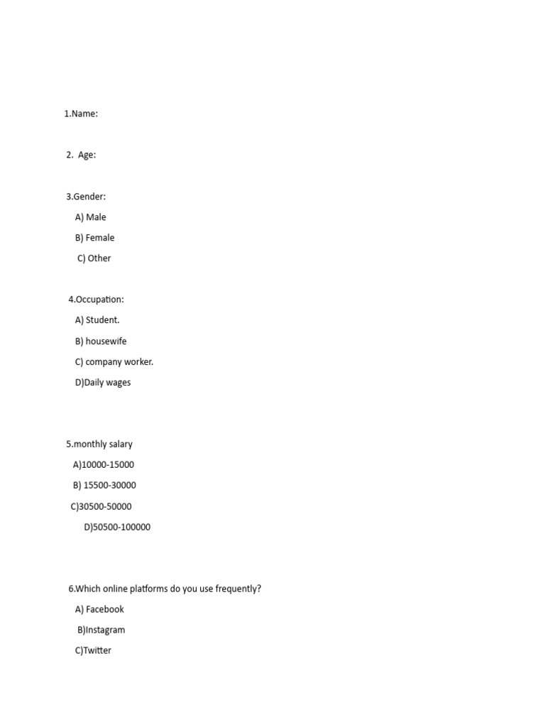 Questionnaire | PDF | Popular Culture & Media Studies | Social Media