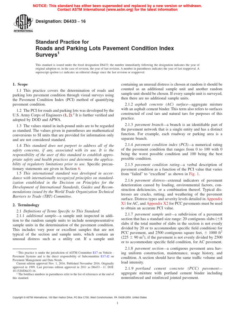 Roads and Parking Lots Pavement Condition Index Surveys: Standard ...