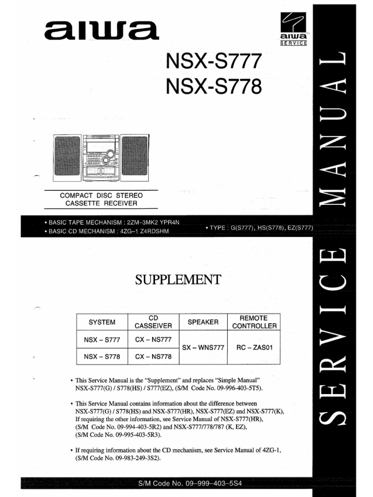 Aiwa Nsx-s777 Nsx-s778 Supp | PDF