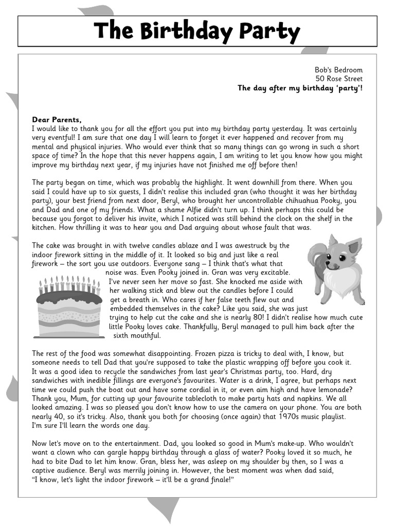 Y5 The Birthday Party Letter | PDF
