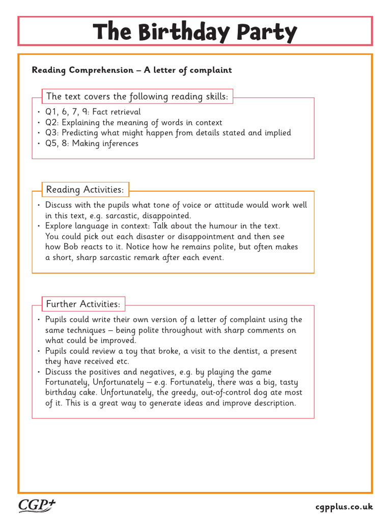 The Birthday Party Reading Comprehension (Years 5-6) Full Colour ...