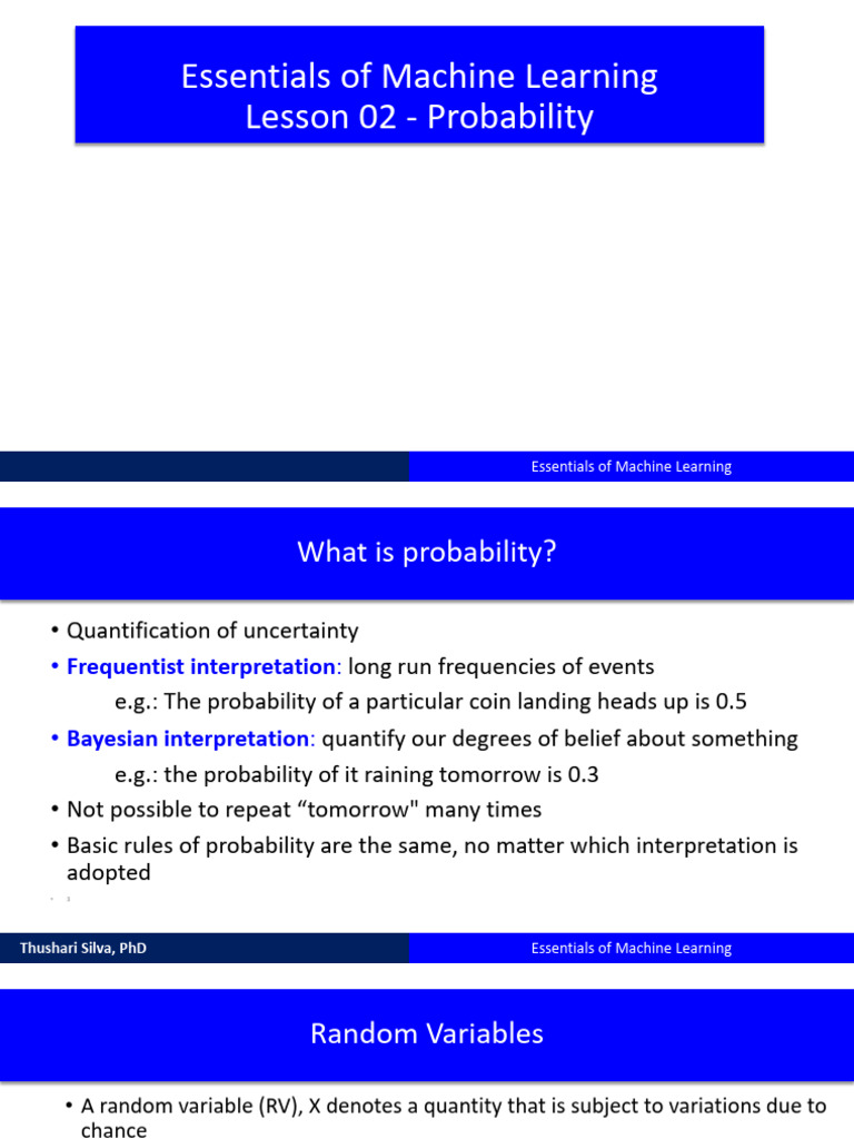 Essentials of Machine Learning - Lesson 02 | PDF | Random Variable | Probability Distribution