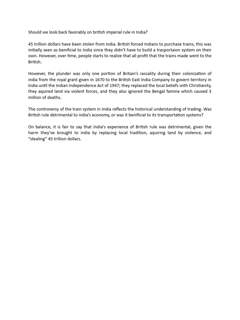 British Rule: India's Detriment | PDF