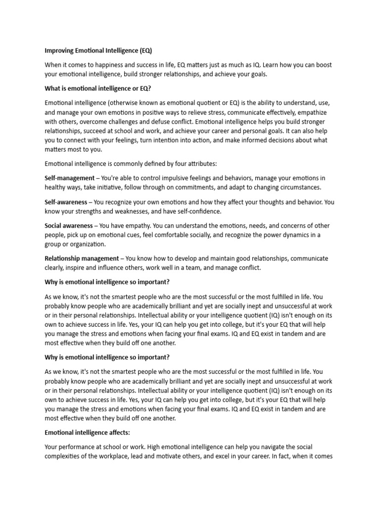 Improving Emotional Intelligence | Download Free PDF | Emotional ...