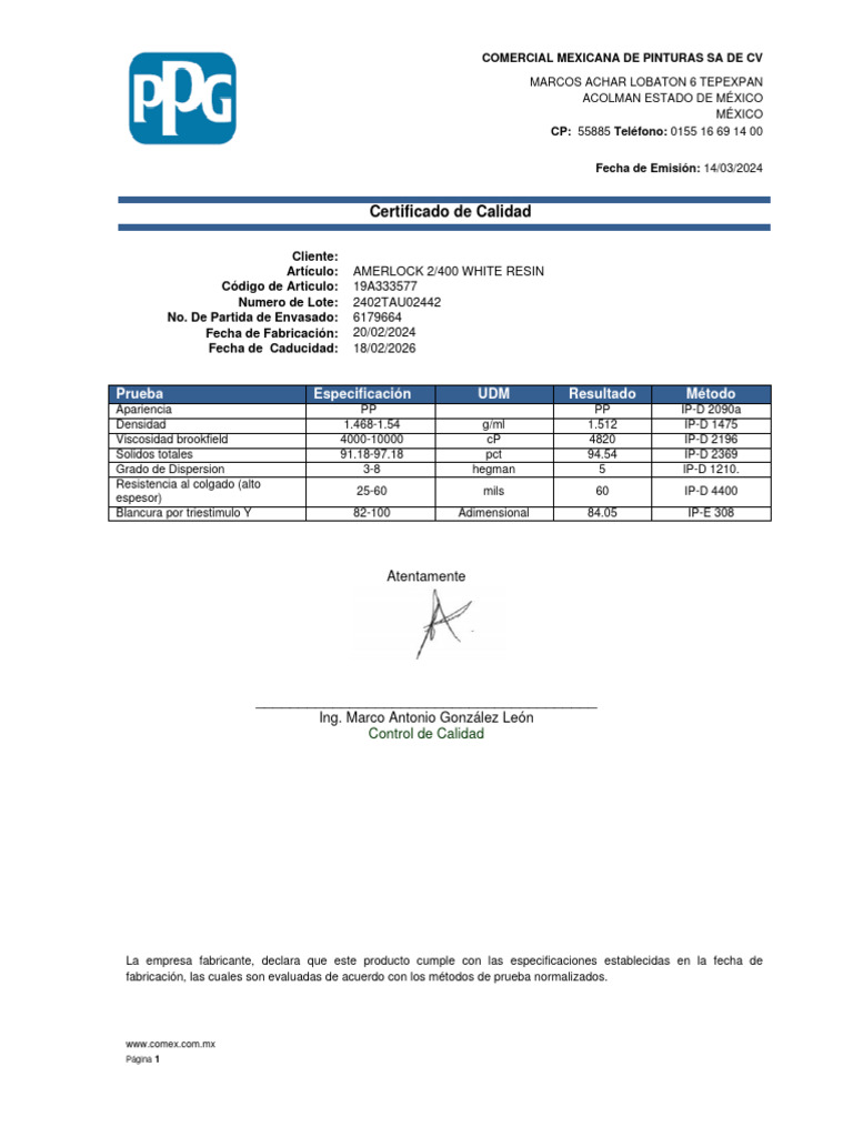 Ficha Técnica Amerlock 2/400 Comex | PDF