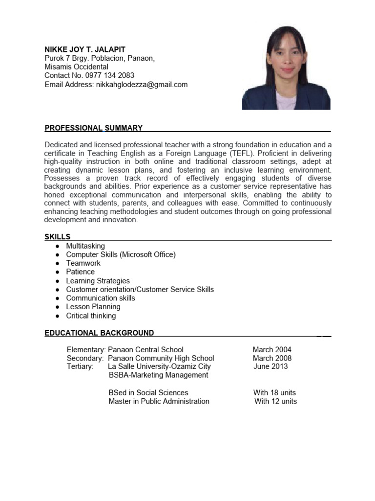 ESL Resume | PDF | English As A Second Or Foreign Language | Teachers