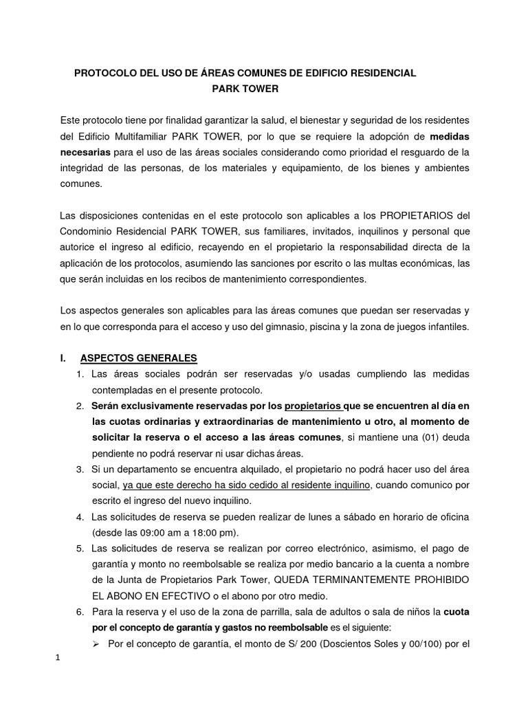 Protocolo de Uso de Areas Comunes v23-02-2023 | PDF | Piscina | Documento de identidad