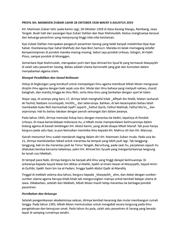 Biografi KH. Maimoen Zubair | PDF | Agama & Spiritualitas
