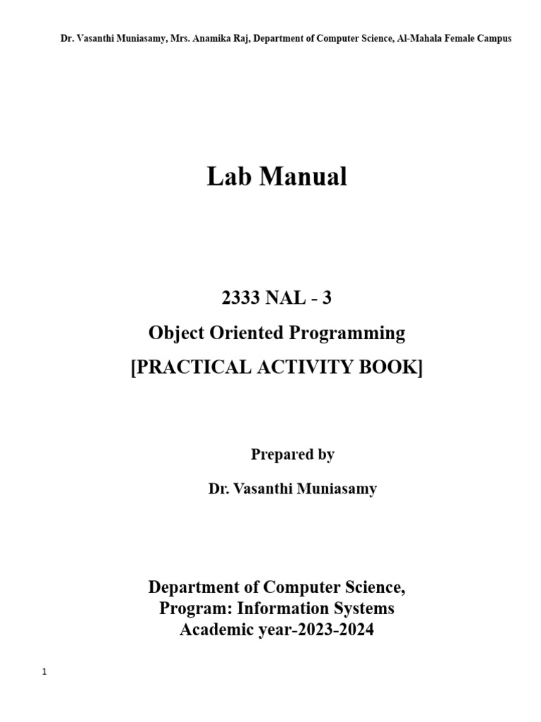 OOP - Practical Material - 2024 | Download Free PDF | Method (Computer Programming ...