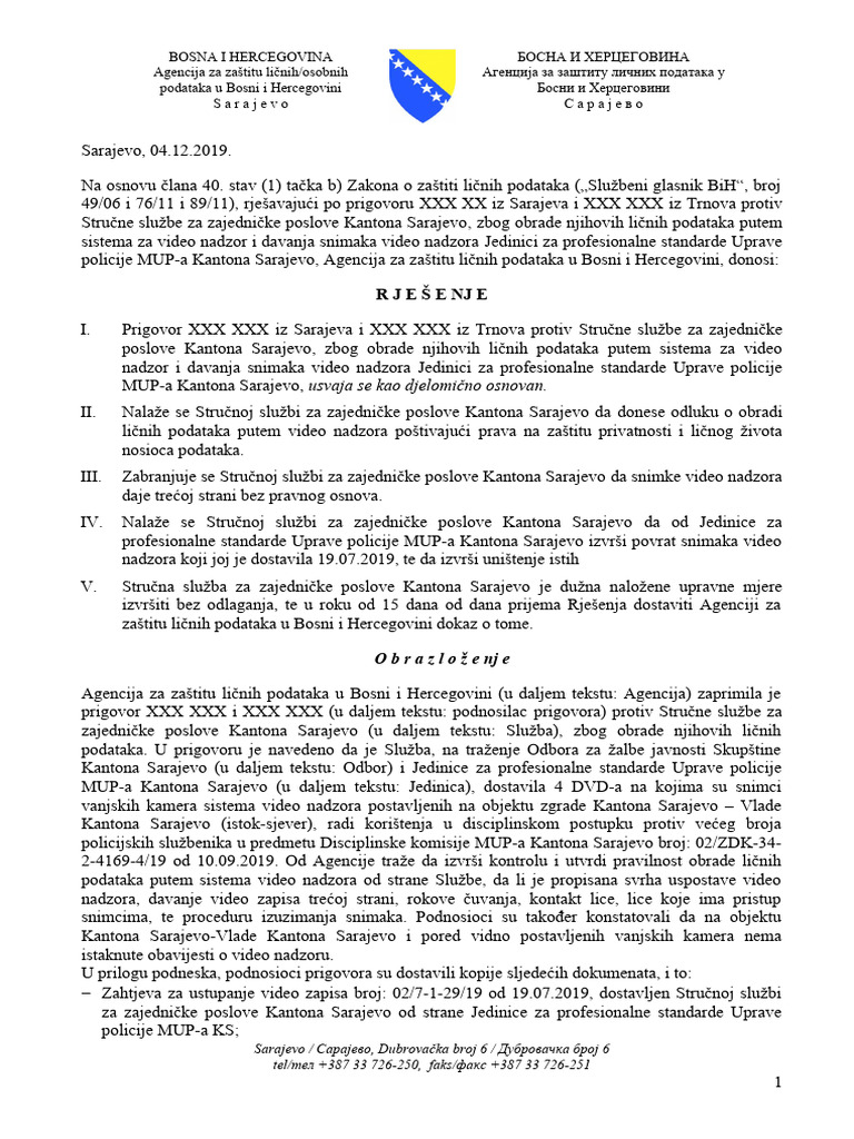 Obrada Ličnih Podataka Putem Sistema Za Video Nadzor | PDF