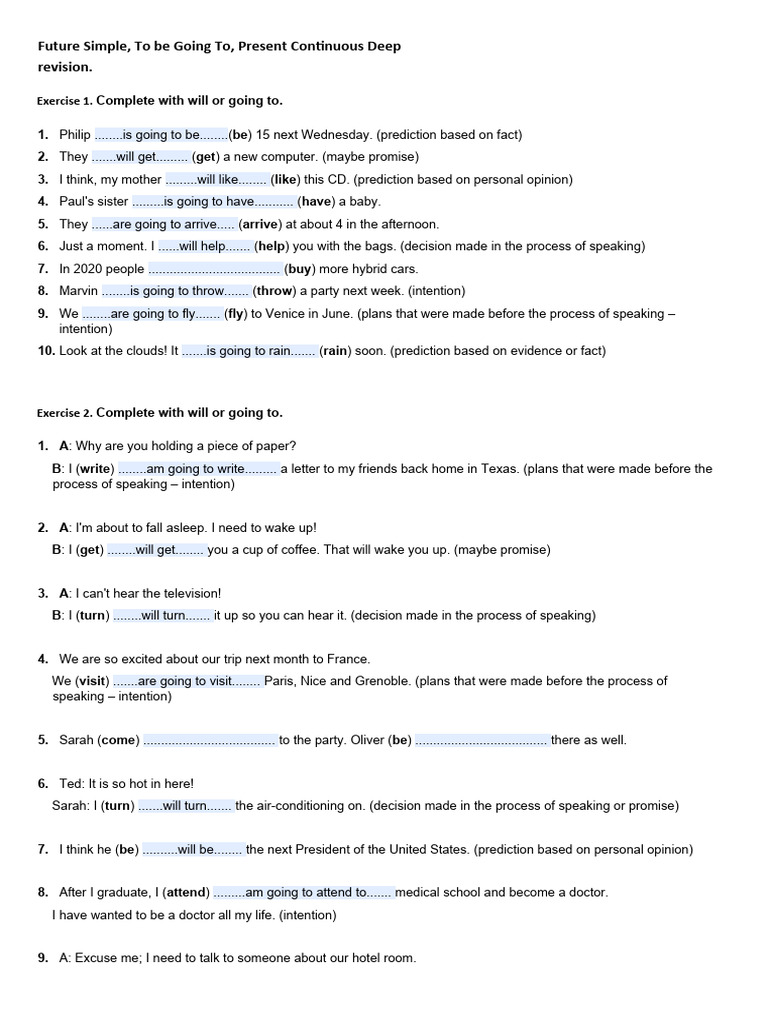 Future Tense Exercises: Will & Going To | PDF