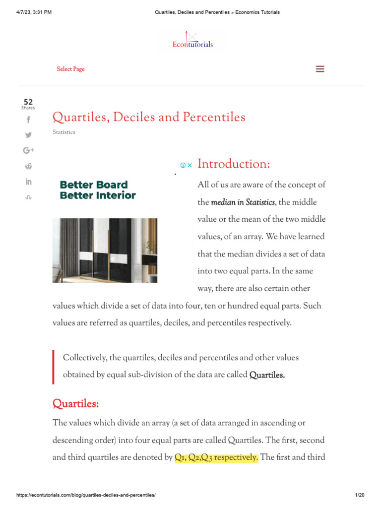 Quartiles Deciles Percentiles Tutorials | Download Free PDF | Percentile | Quartile