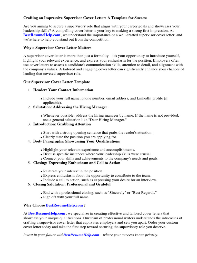 Supervisor Cover Letter Template | PDF | Employment | Linked In