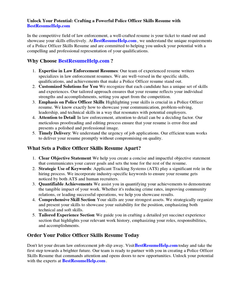 Police Officer Skills Resume Pdf Résumé Police