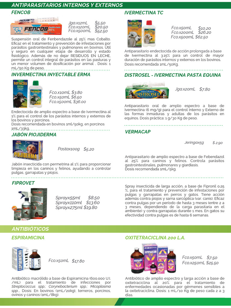 Productos Veterinarios: Antiparasitarios y Antibióticos | PDF | Calcio | Vitamina D