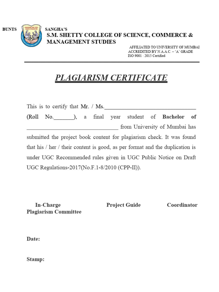 Plagiarism Checking Certificate (1) | PDF