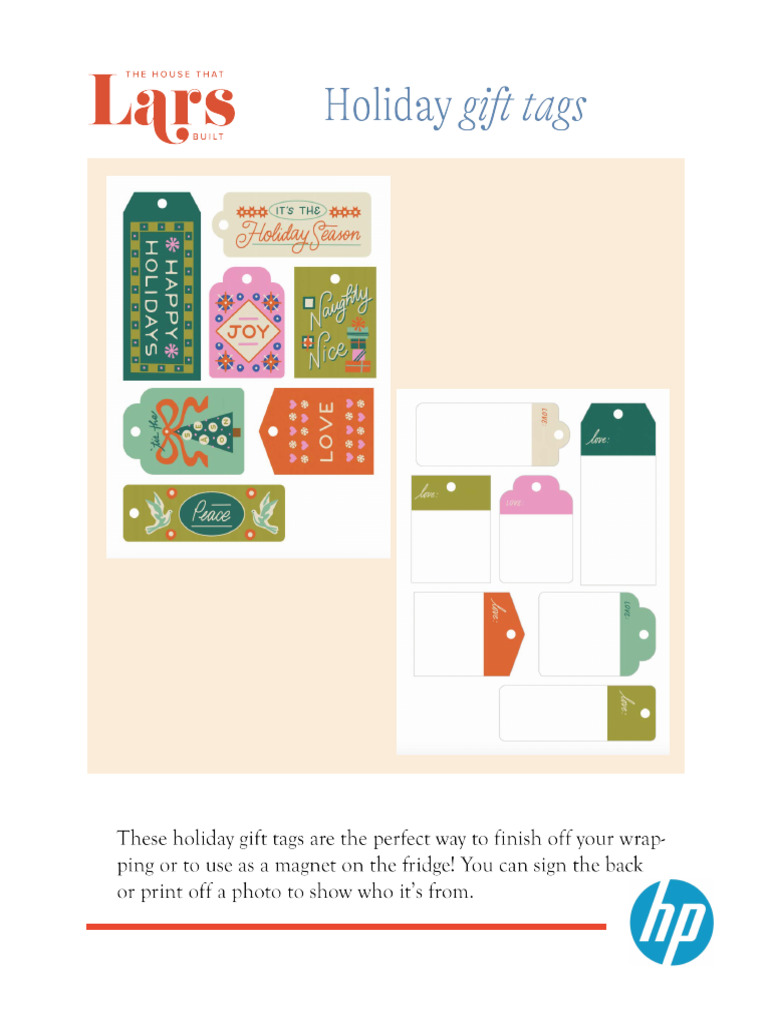 HP X Lars Holiday Gift Tags Printable Updated | PDF