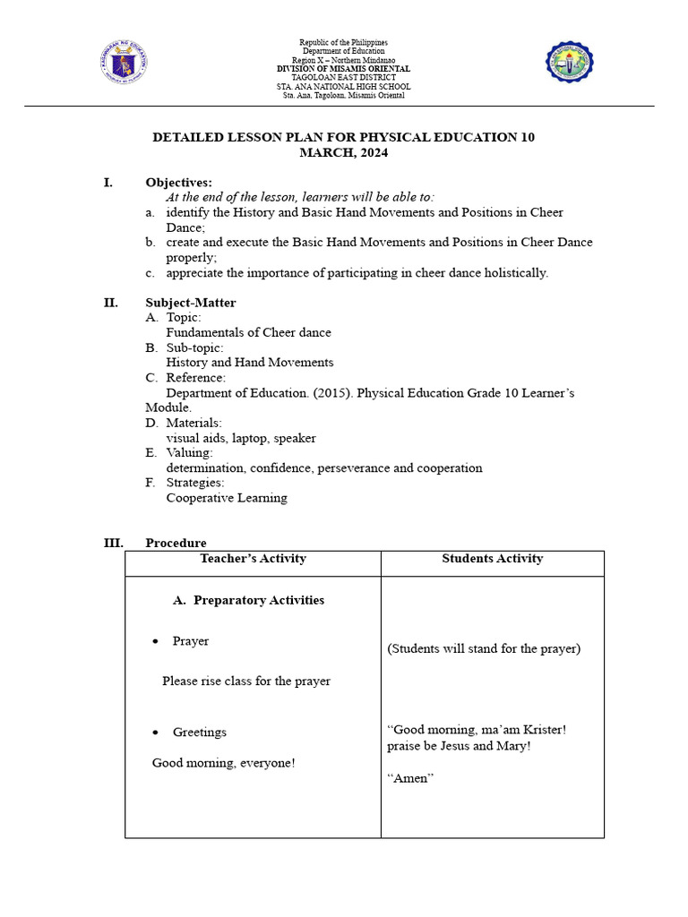 Sanhs Lesson Plan Format | PDF | Cheerleading | Dances Sanhs Lesson Plan Format | PDF | Cheerleading | Dances
