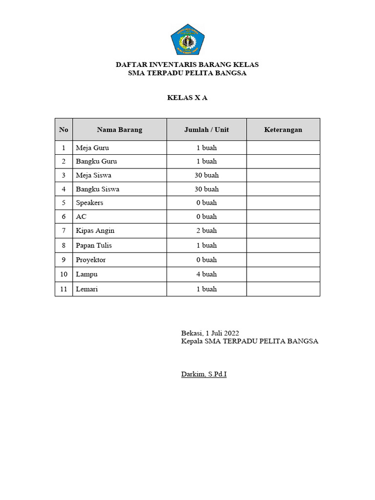 Data Inventaris Sarpras | PDF